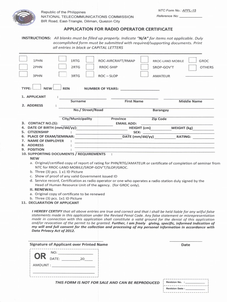 Application For Radio Operator Certificate | PDF | Government | Business