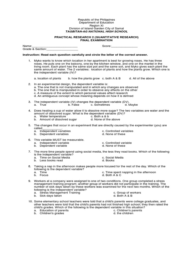 PR2 Exam | PDF | Level Of Measurement | Sampling (Statistics)