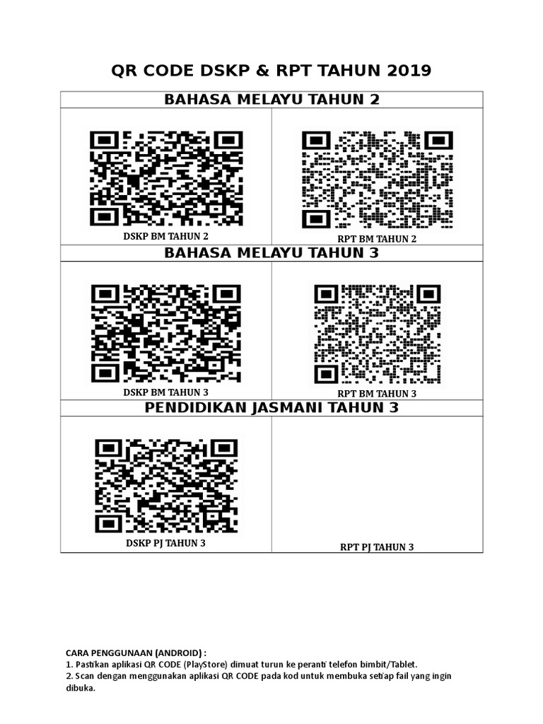 QR Codes for Subject Materials 2019-2020 | PDF
