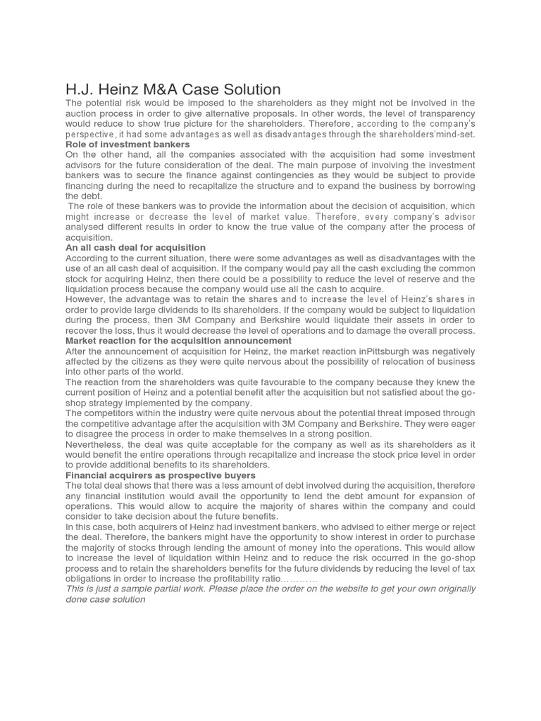 Heinz Case Solution | PDF | Mergers And Acquisitions | Heinz
