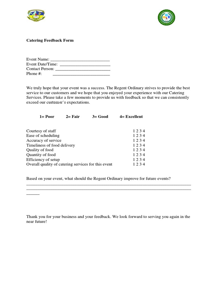 Catering Feedback Form | PDF | Business | Economies