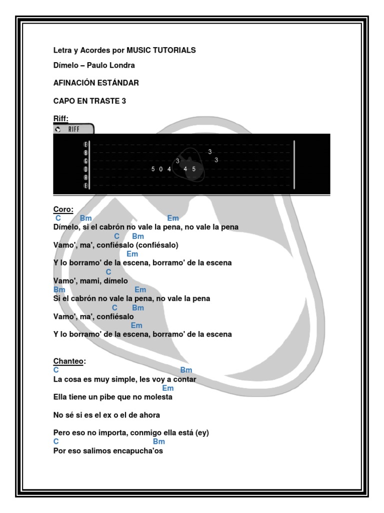 Dímelo Paulo Londra Letra y Acordes by MUSICTUTORIALS | PDF