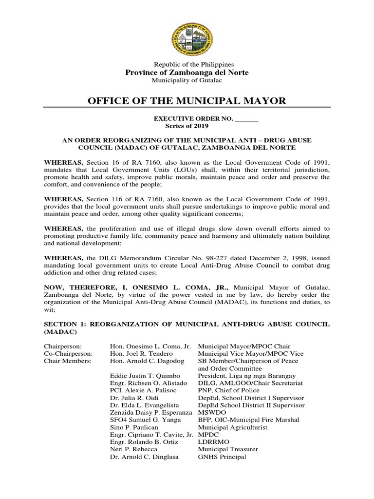 Executive - Order - Reorg 2019 | PDF | Local Government | Substance Abuse