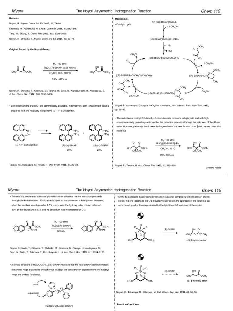 18-Noyori Asymmetric Hydrogenation Reaction | PDF | Enantioselective ...