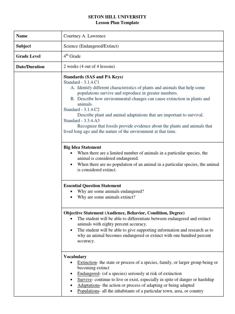 Endangered Extinct Lesson Plan | PDF | Extinction | Microsoft Power Point