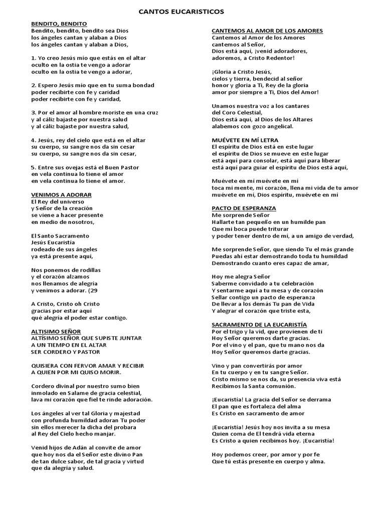 Cantos Eucaristicos Pdf Eucaristía Cristo Título