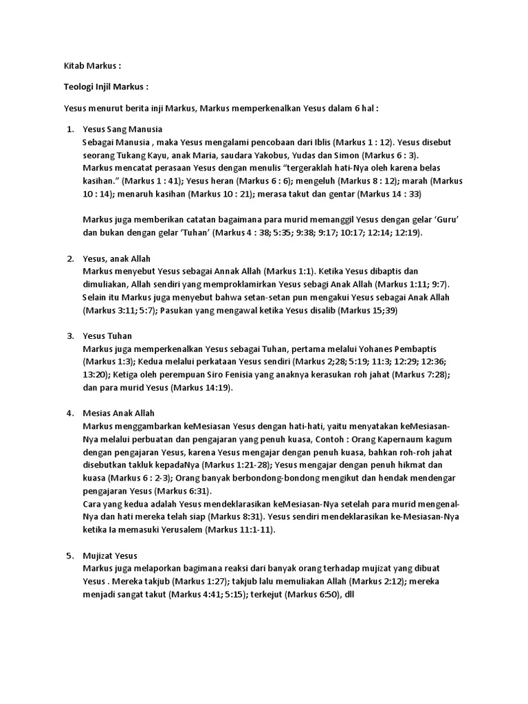 Teologi Dan Isi Kitab Injil Markus Dan Lukas | PDF