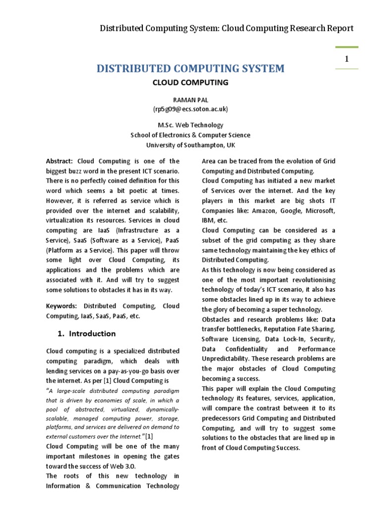 Distributed Computing System: Research Report | PDF | Software As A ...