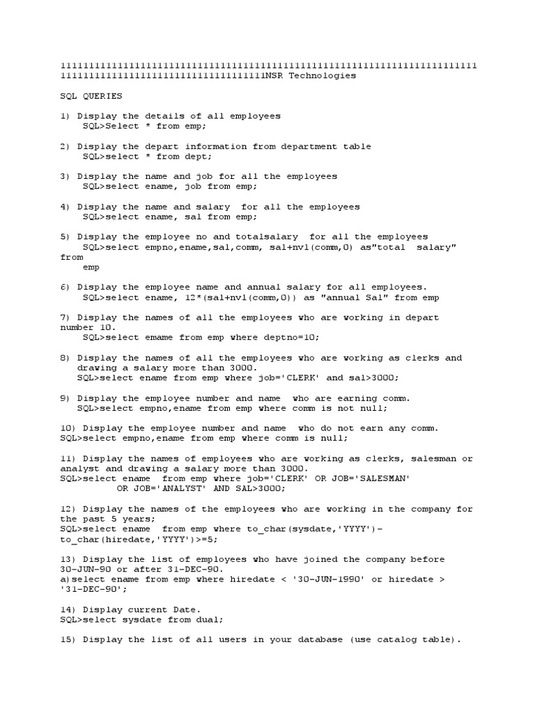 A Comprehensive Collection Of Sql Queries For Performing Common Data Operations And Analyses