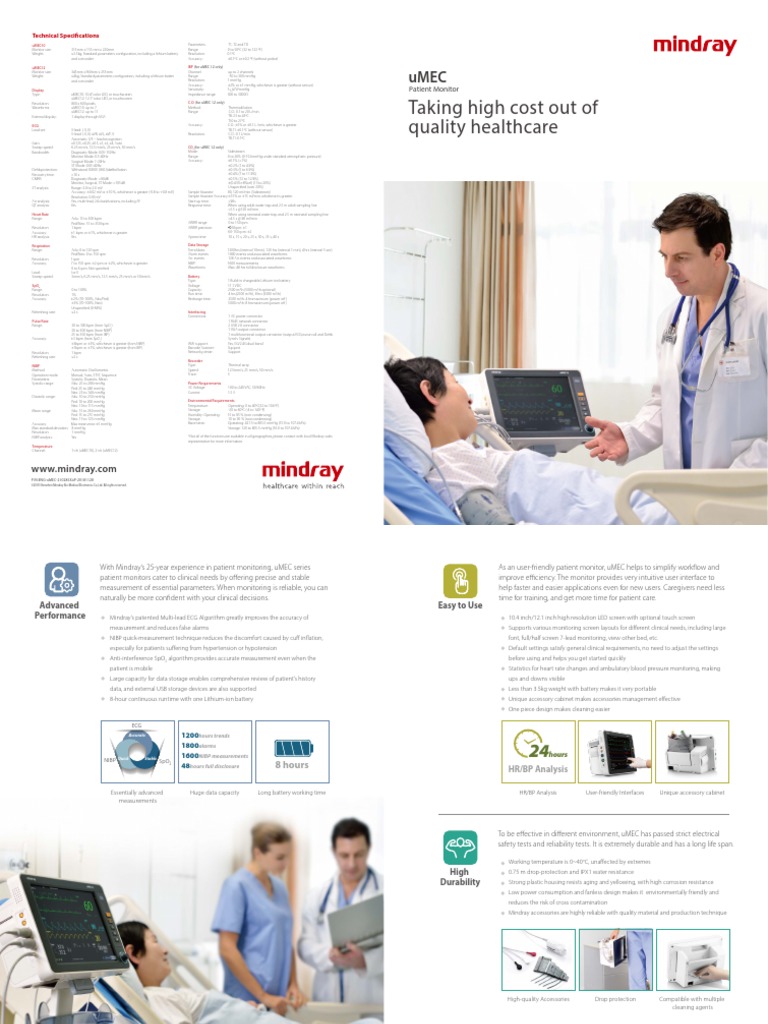 Catalog uMEC 10-12 Mindray | PDF | Blood Pressure | Usability