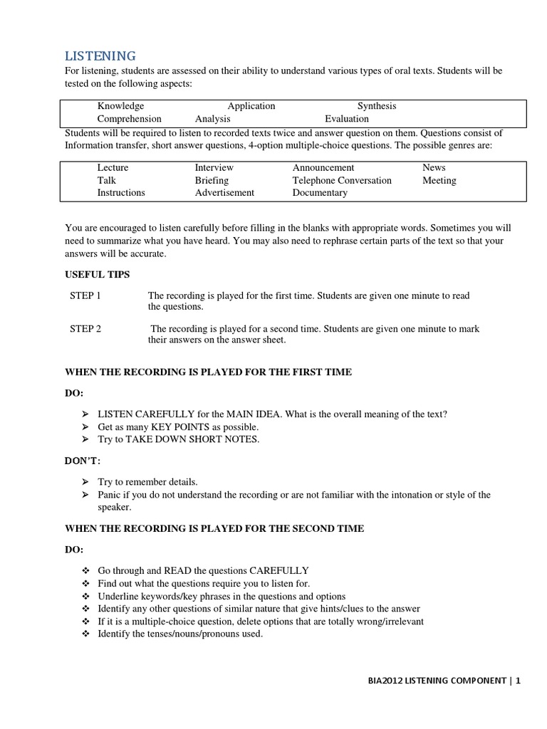 Listening Notes and Practice | PDF | Question | Multiple Choice