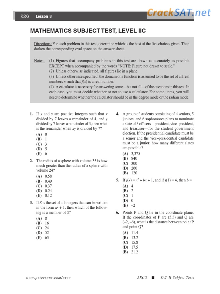 ARCO SAT Subject Math Level 2 Practice Test | PDF | Trigonometric ...