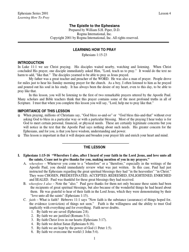 Ephesians Bible Study Eph 04 Pdf God The Father Paul The Apostle