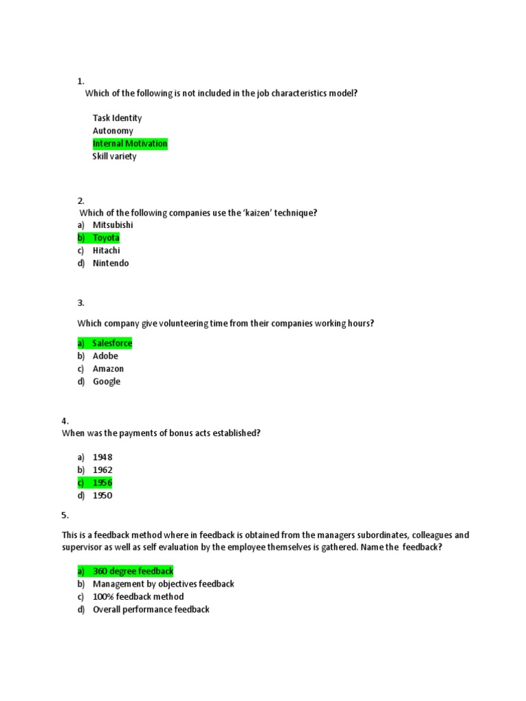 Online Quiz Round 2 Questions | PDF | Performance Appraisal | Monetary ...