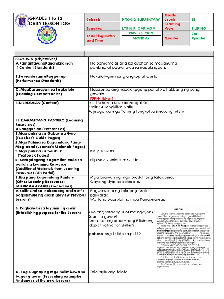 DLL Filipino 3 | PDF