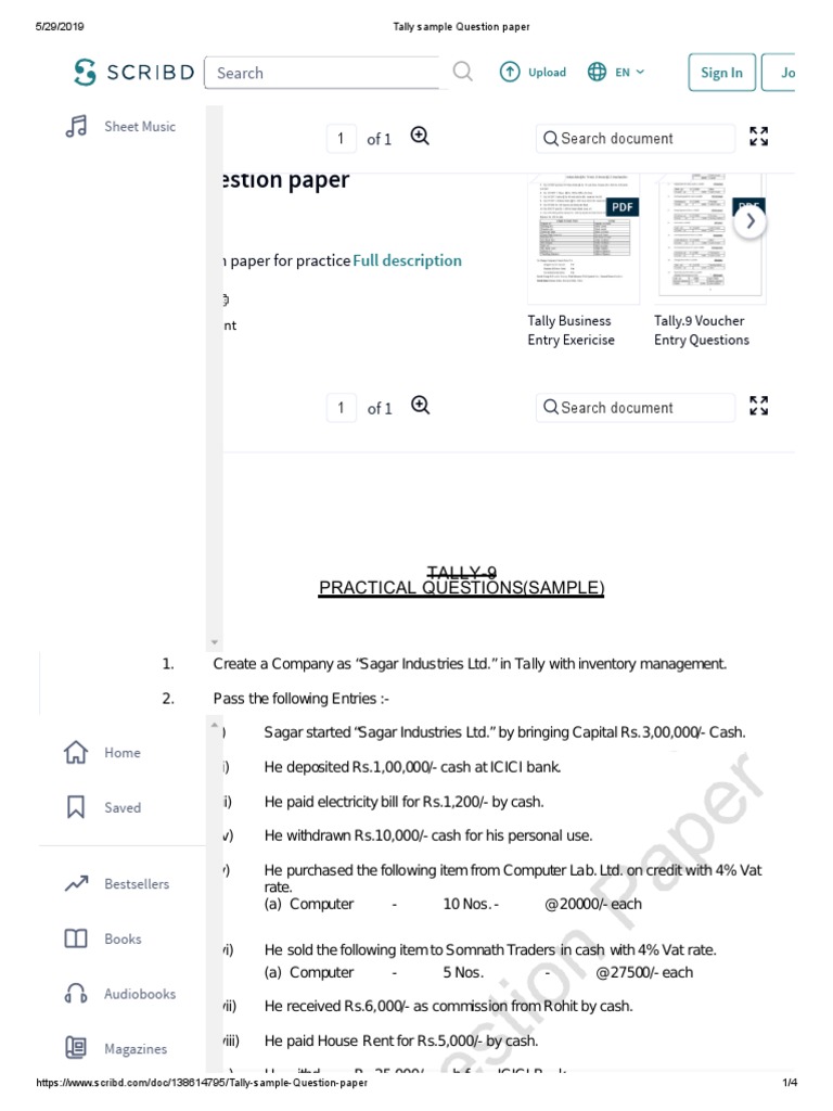 Tally Sample Question Paper | PDF | Business
