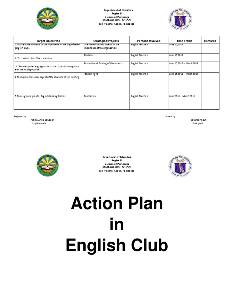 Action Plan English Club | PDF