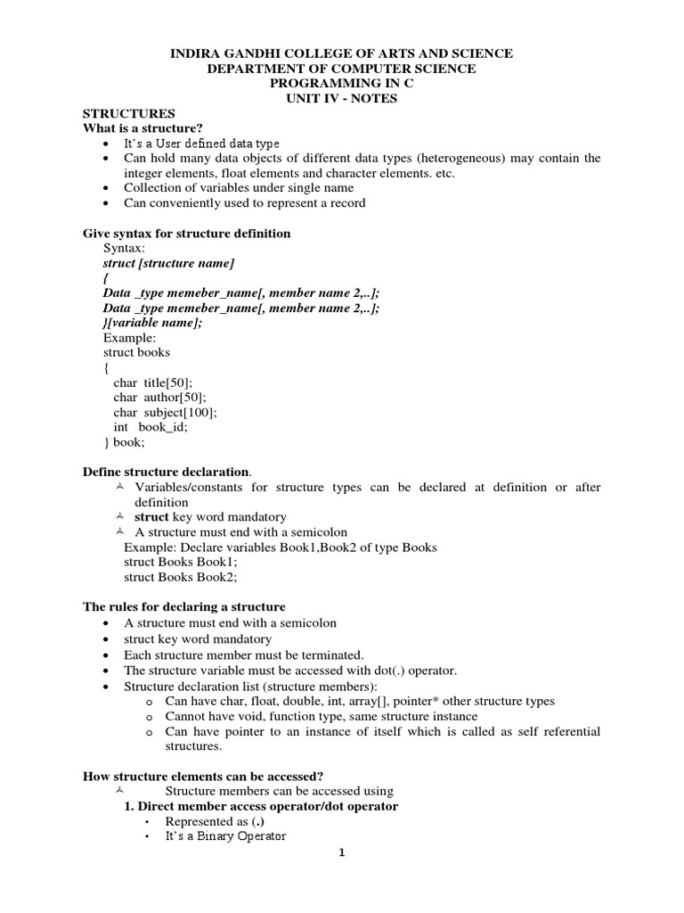 Structures In C Pdf Pointer Computer Programming Array Data