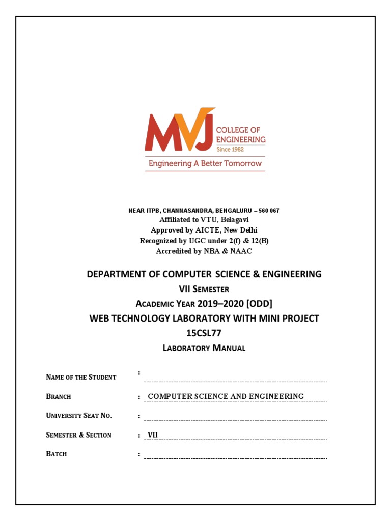 15CSL77 - Web Lab Manual - 19-20 PDF | PDF | Html Element | Html