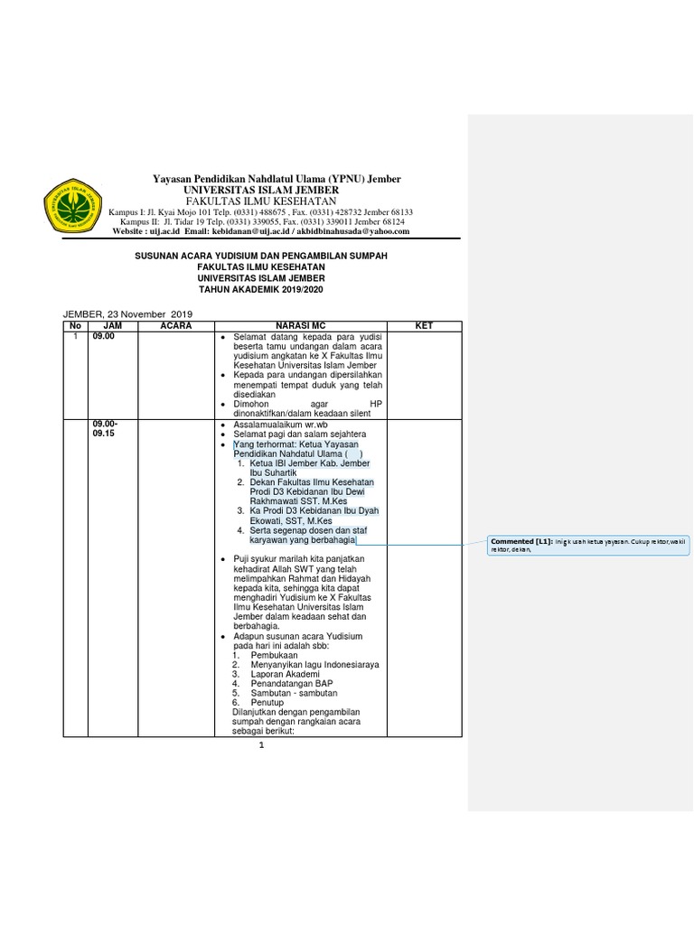 Susunan Acara Yudisium | PDF