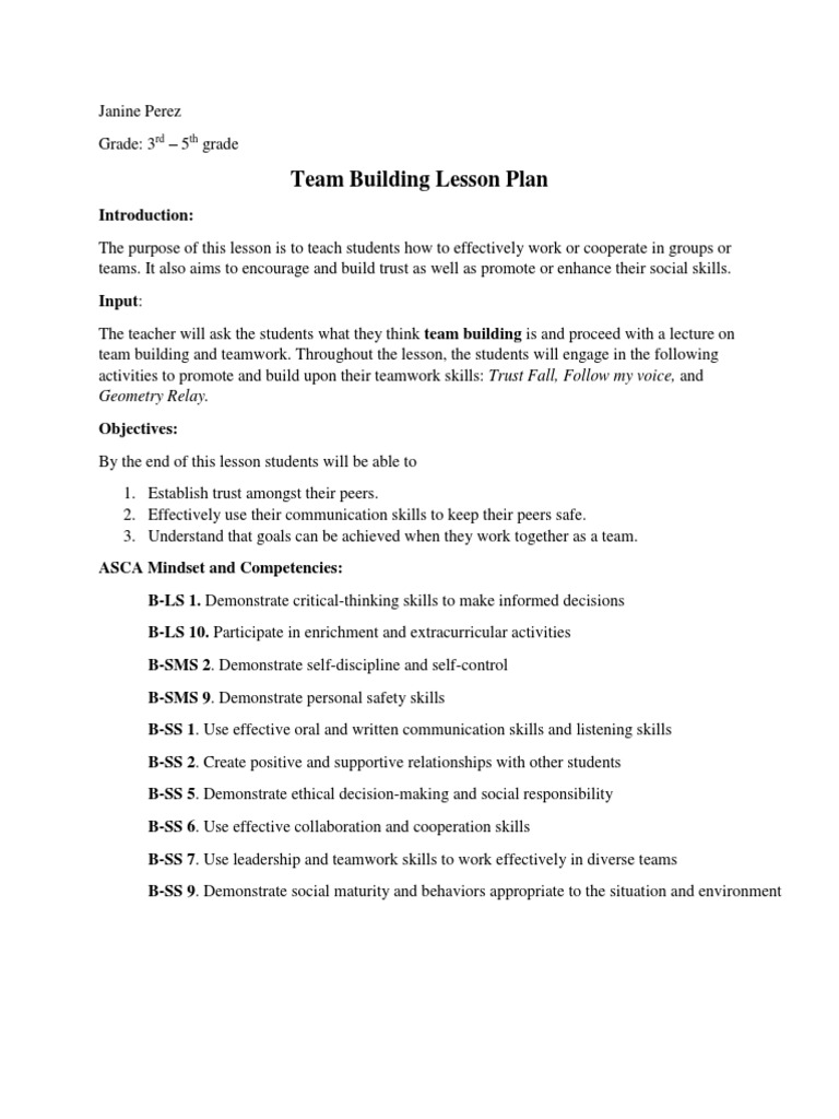 Teamwork Skills for Young Students | PDF | Team Building | Lesson Plan