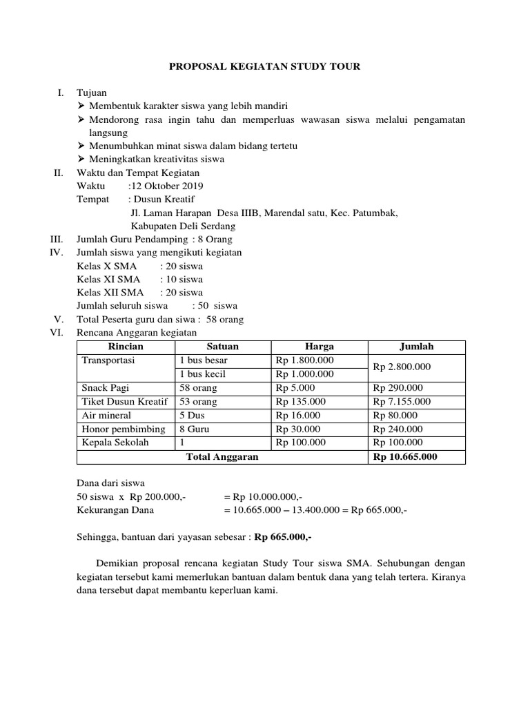 Proposal Study Tour Siswa SMA | PDF