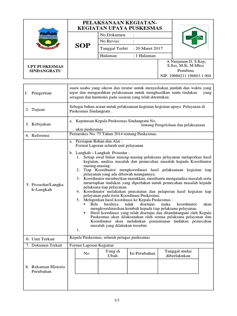 Ep 2.3.11.3 Sop Pelaksanaan Kegiatan-Kegiatan Upaya Puskesmas | PDF