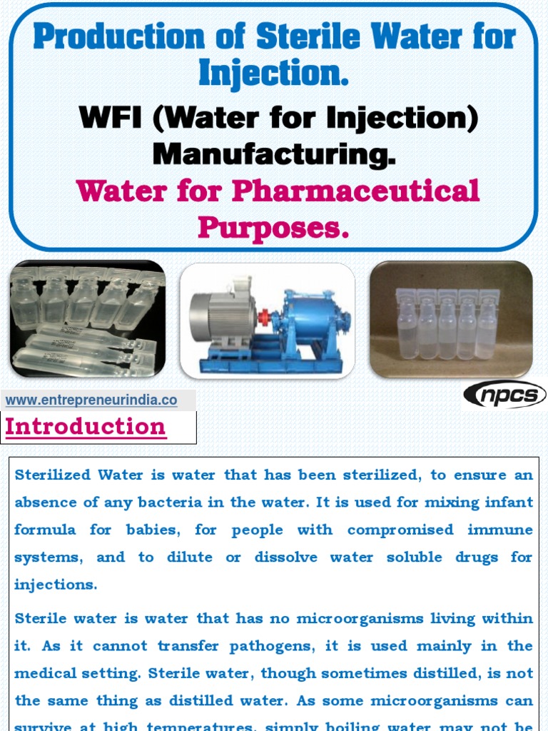 Production of Sterile Water For Injection. WFI (Water For Injection ...
