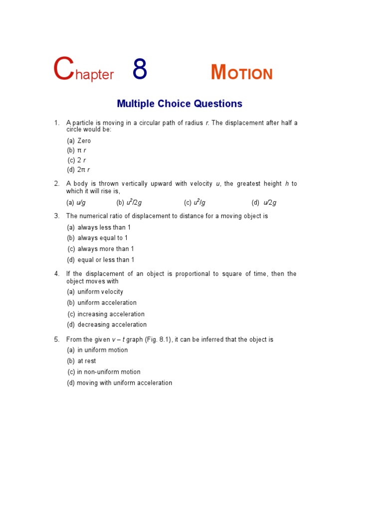 Exampler CH 8 Motion Questions | PDF | Acceleration | Velocity