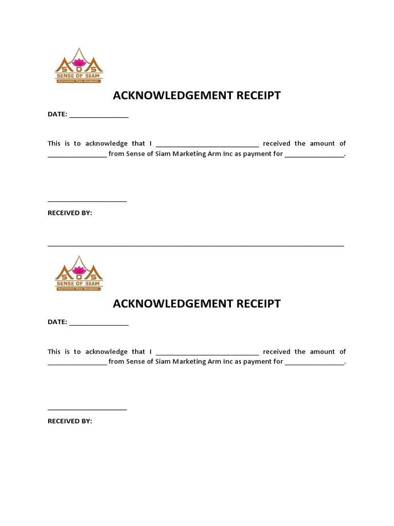 Acknowledgement Receipt | PDF | Services (Economics) | Business Documents