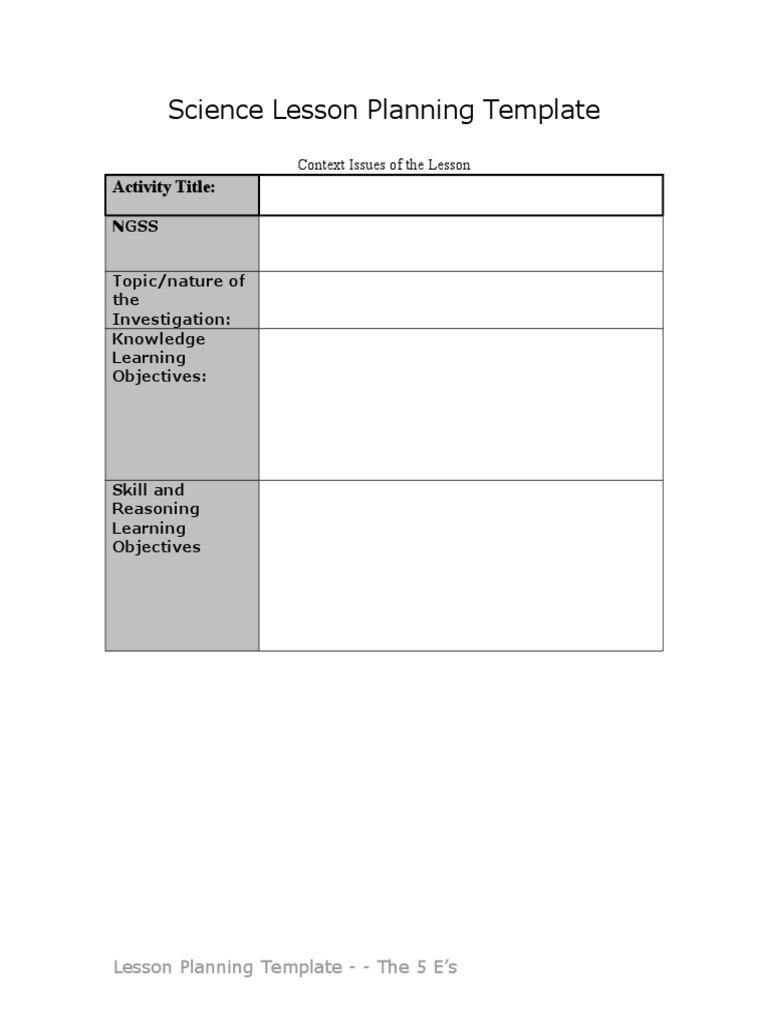 5 e Model Science Lesson Plan Template | PDF | Educational Assessment ...
