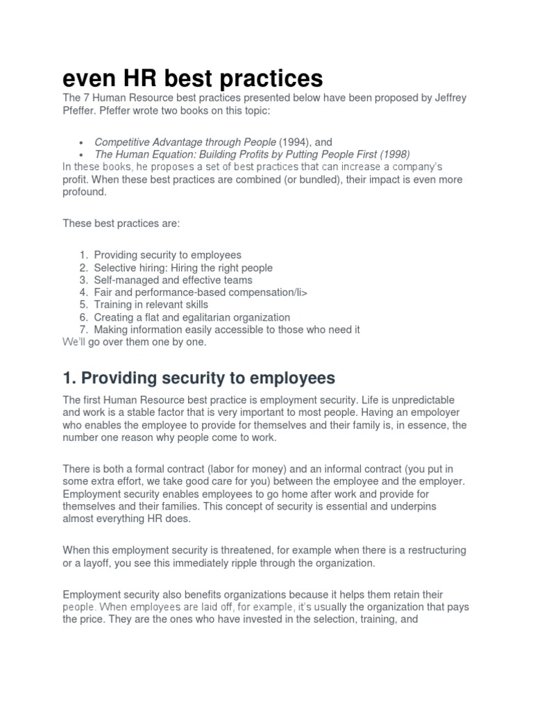Seven HR Best Practices | Employment | Human Resource Management