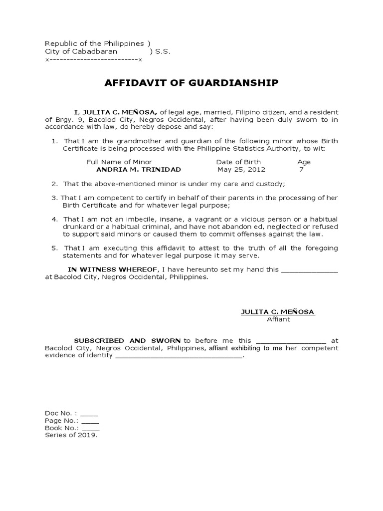 Affidavit of Guardianship | PDF