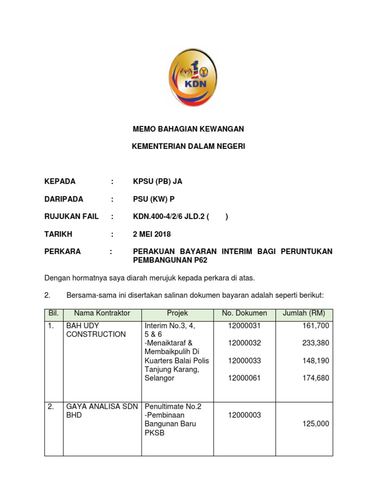 Memo Bahagian Kewangan | PDF