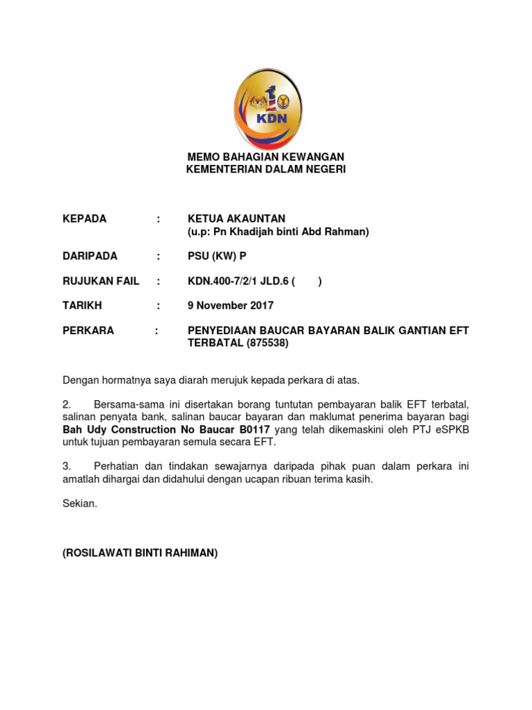 Memo Bahagian Kewangan Akaun | PDF
