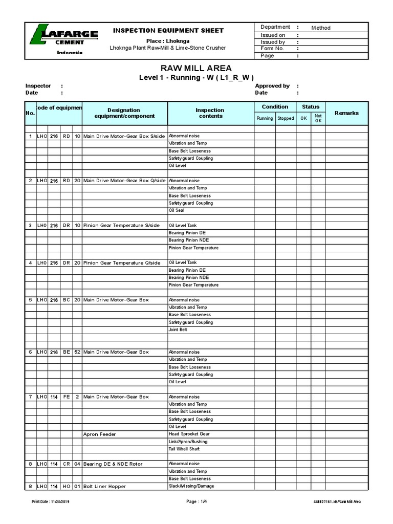 Inspection Check List Rotary Kiln | PDF | Gear | Manufactured Goods