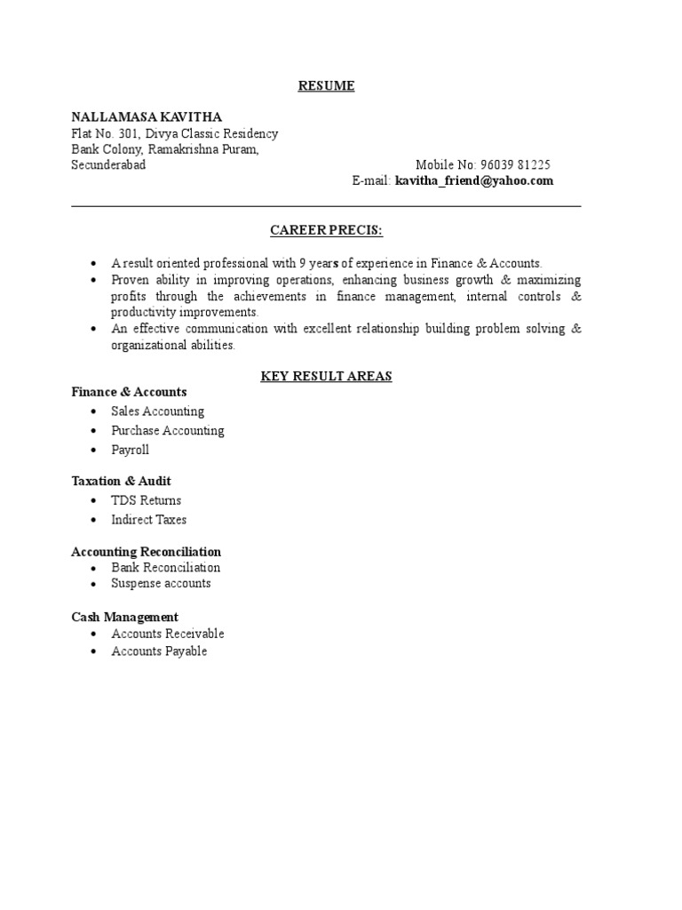 Kavitha Resume-Accountant | PDF | Debits And Credits | Invoice