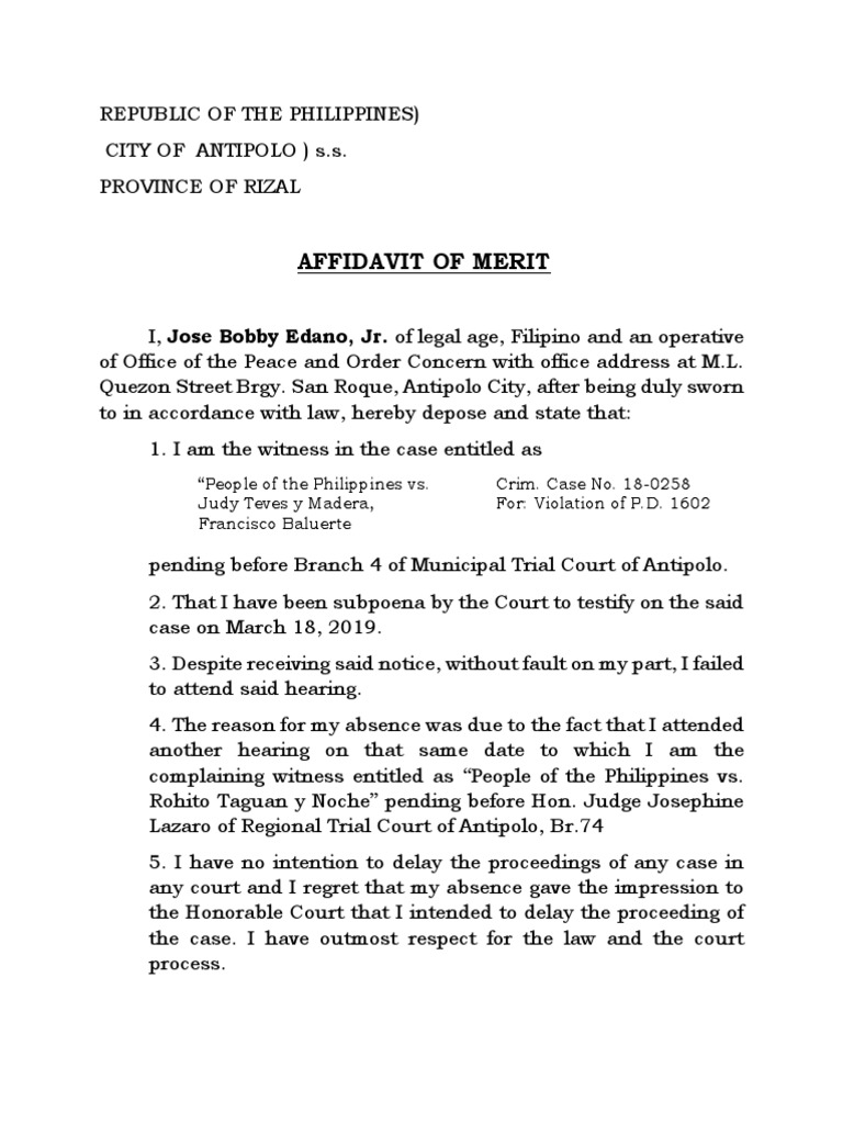 Affidavit of Merit | PDF | Affidavit | Prosecutor