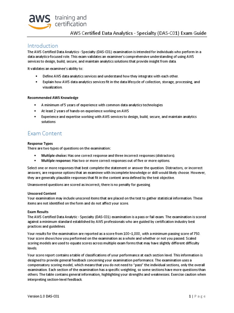 AWS Certified Data Analytics - Specialty Exam Guide - v1.0!08!23-2019 - FINAL | PDF | Data ...