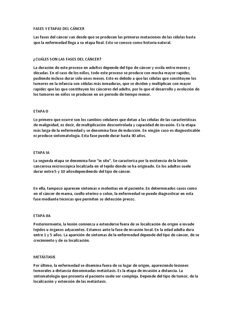 Fases y Etapas Del Cáncer | PDF | Metástasis | Cáncer