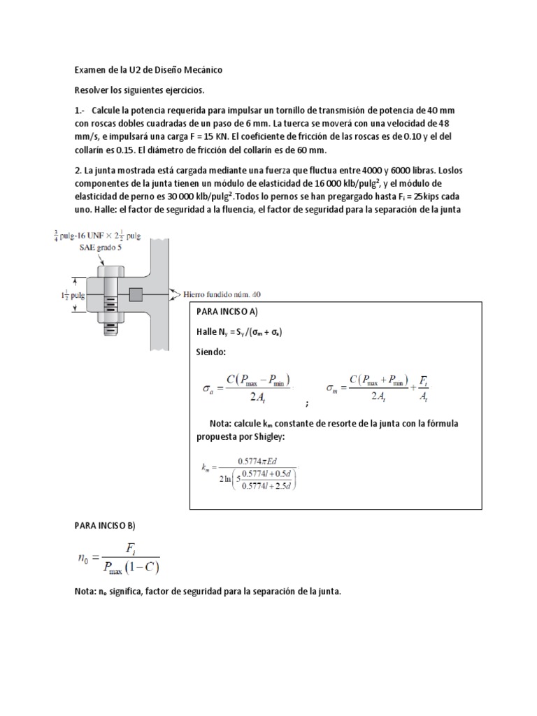 Examen de La U2 de Diseño Mecánico | PDF | Mecanica clasica | Física Examen de La U2 de Diseño Mecánico | PDF | Mecanica clasica | Física