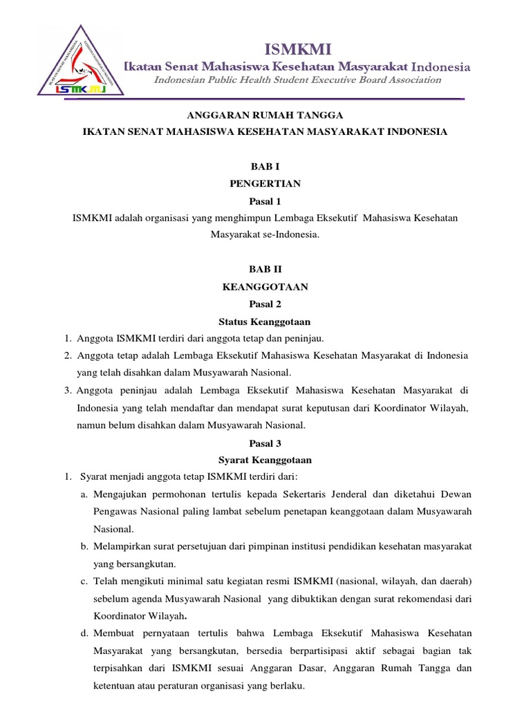 Anggaran Rumah Tangga ISMKMI | PDF