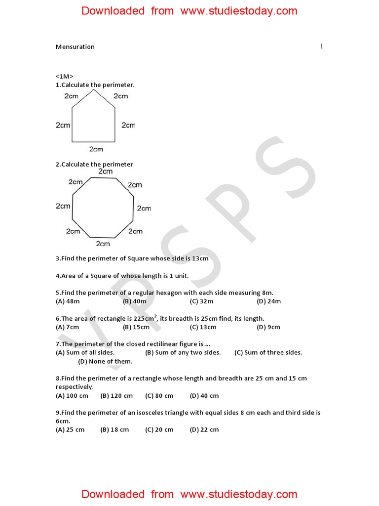 Class 6 Mensuration Practice Worksheet | PDF | Area | Rectangle