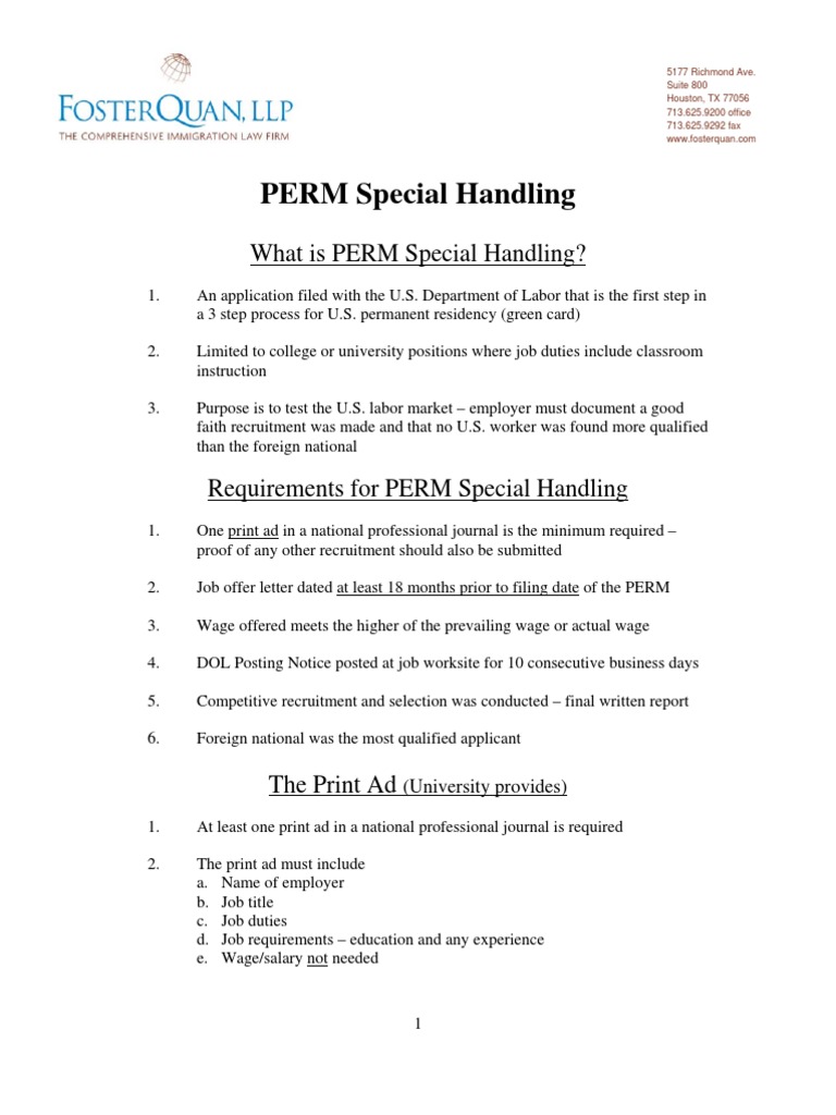 What Is PERM Special Handling? | PDF | Employment | Lawyer