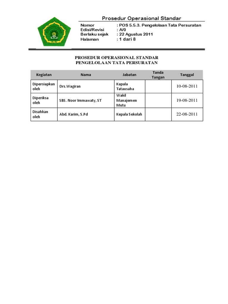 Contoh Pos 2 Tata Persuratan | PDF
