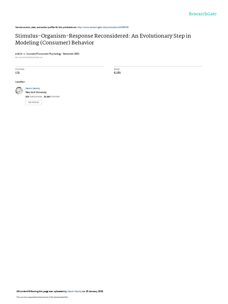 Stimulus Organism Response Theory | PDF | Consciousness | Behavior