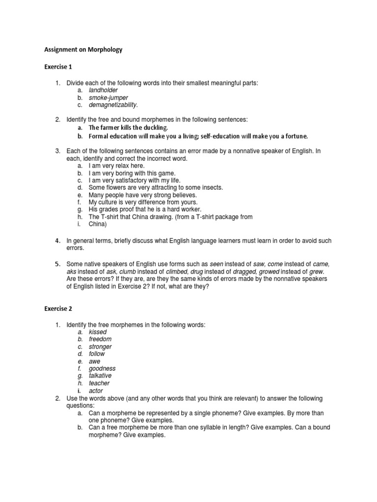 Assignment On Morphology | PDF | Word | Morphology (Linguistics)