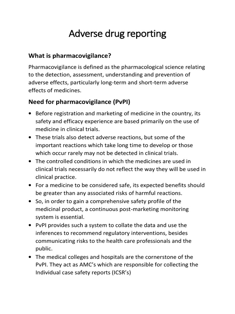 ADR Reporting Notes | PDF | Pharmacovigilance | Clinical Trial