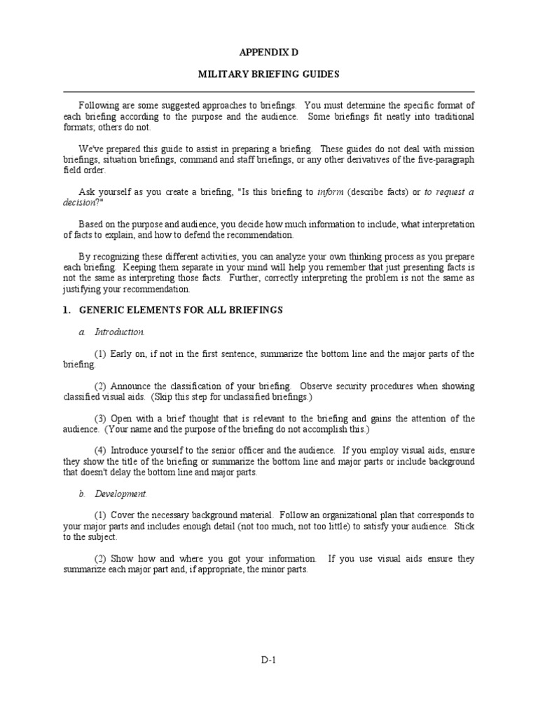 Military Briefing Formats and Guidelines | PDF | Classified Information ...