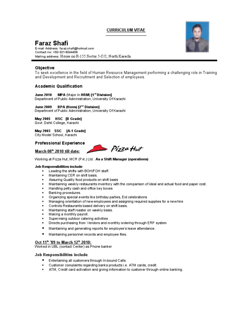 Faraz Shafi Resume | PDF | Call Centre | Employment